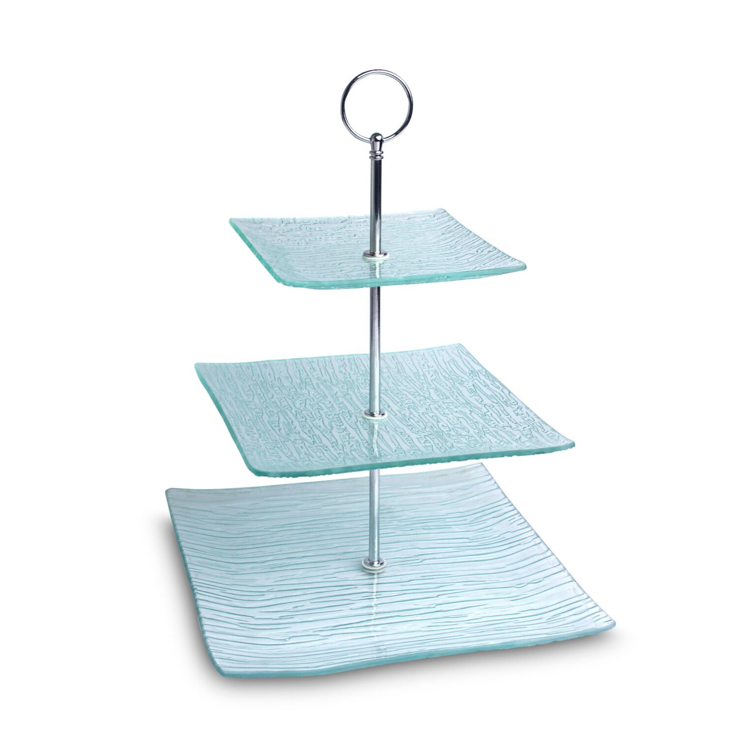 Glass 3 Tier Platter - Textured Square | House of Gifts